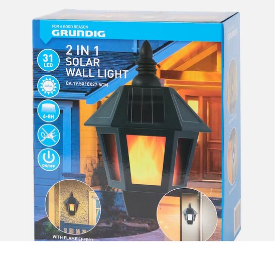 Grundig - Solar lantaarn - Draadloos - Vlam effect - Wit licht | bol