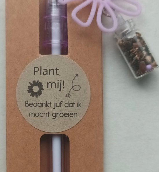 Pen met flesje zaden eetbare bloemen - bedankt juf | 1 stuk | Cadeau ...