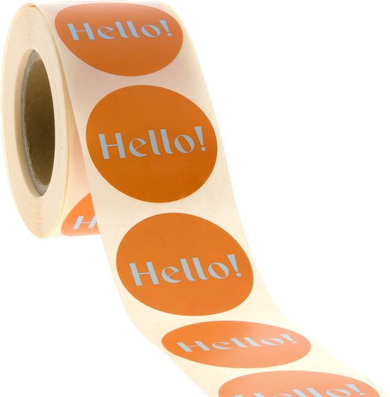 Cadeau stickers - 500 stuks - 500x sticker 'Hello' Oranje-Blauw 40mm ...