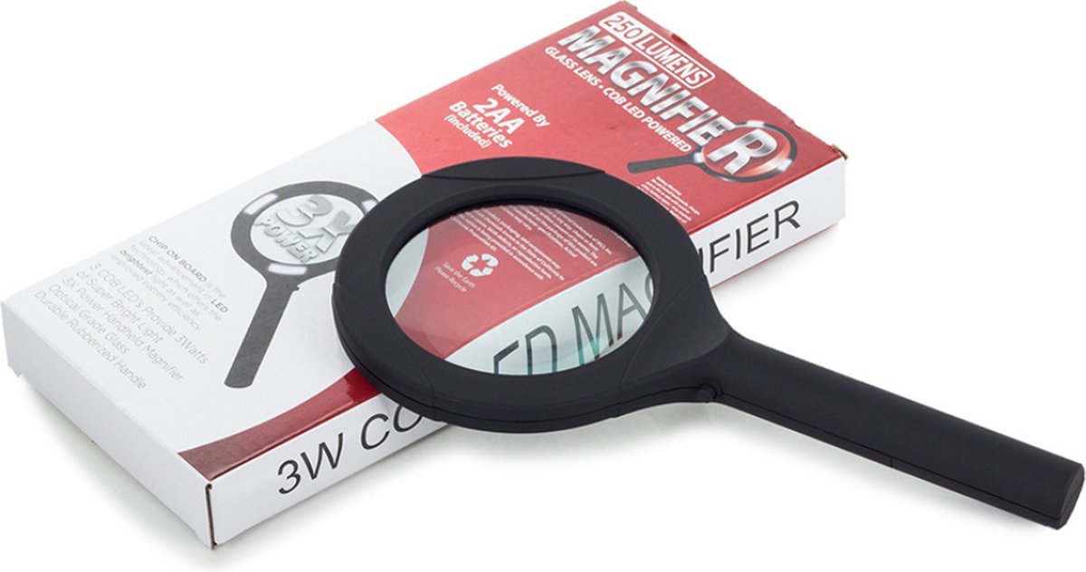 Loep met LED verlichting - Handloep Zwart - Vergrootglas/Loep met 3x ...