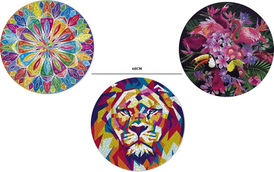Set van 3 ronde puzzels 1000 stukjes leeuw mandala tropical vanaf 14 ...