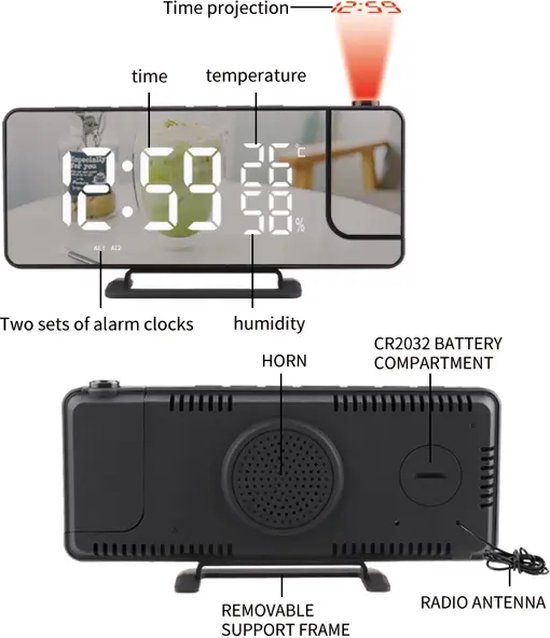 BARADA Wekkerradio Met Projectie - Digitale Wekker - Alarm Clock - FM ...