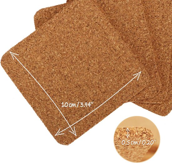 8x Cork Drink Coasters - Square Drink Coasters - Glass Cork Coasters (8 ...