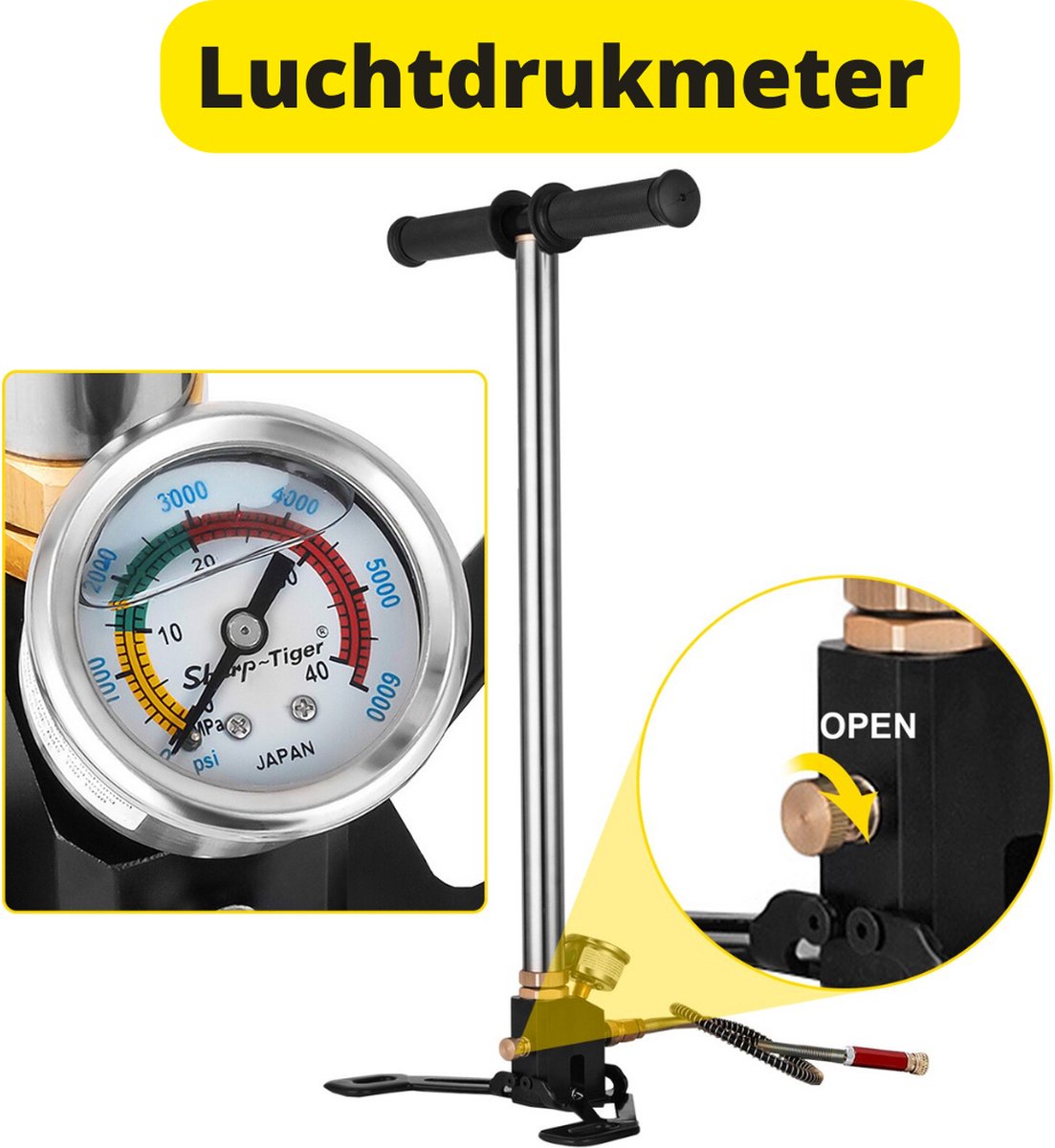 Arvona Handpomp - Fietspomp - Manometer - Hoge Druk - Met Analoge Drukmeter - 4500PSI... | bol.com