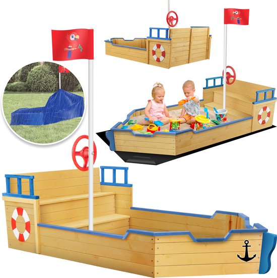 KIDIZ® Zandbak Ahoy - Piratenschip Boot Zeilschip van hout Incl. deksel ...