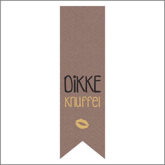 Sticker - "DIKKE KNUFFEL" - Etiket - Vaantje - 85x25mm - Bruin/Zwart ...