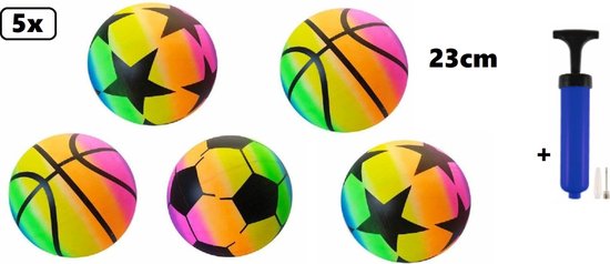 5x Strand voetbal assortie 23 cm met ballenpomp - Voetbal sport en spel ...