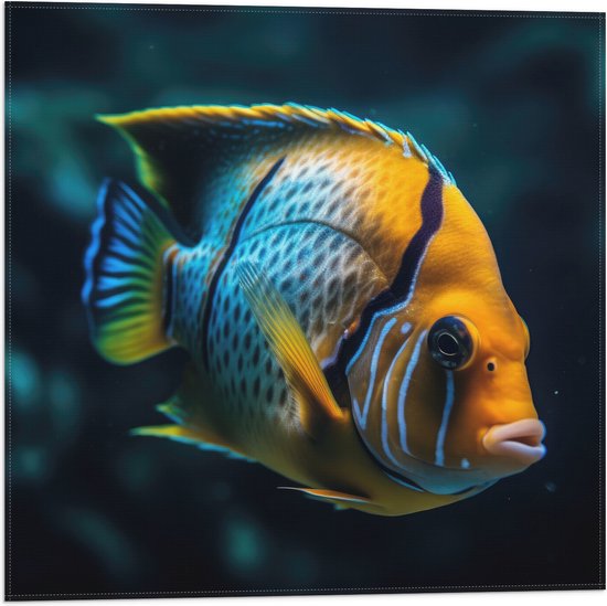 Vlag - Blauw- Gele Vis Zwemmend door de Donkere Zee - 50x50 cm Foto op ...