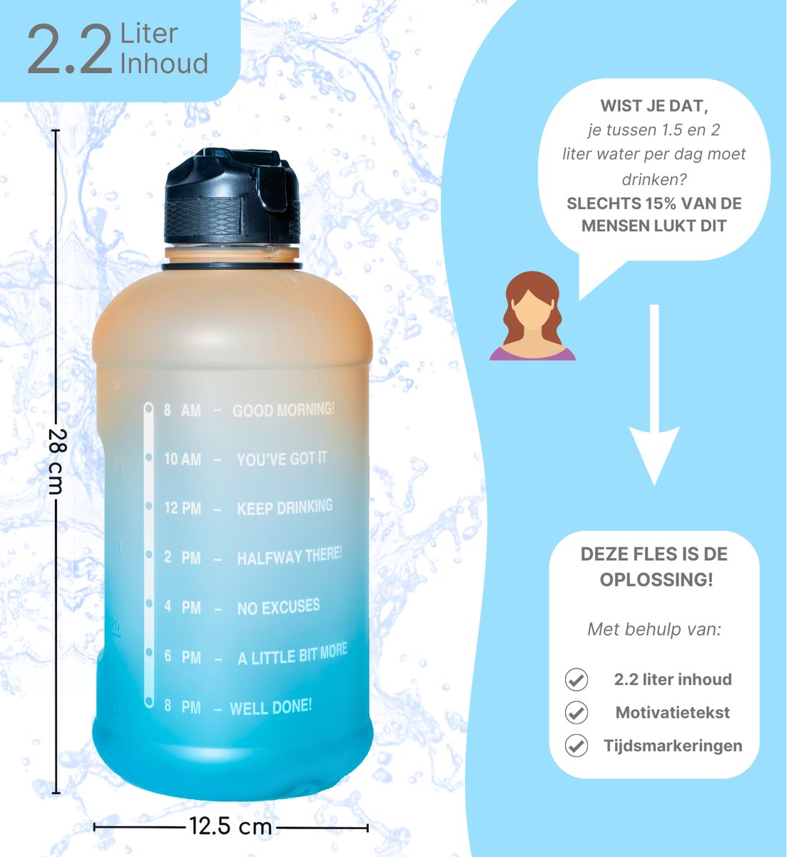 Quality Needz - Waterfles - Drinkfles Met Rietje - Stevig & Handig ...