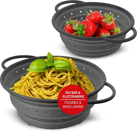 Opvouwbare siliconen zeef Ruimtebesparend, gemakkelijk schoon te maken ...