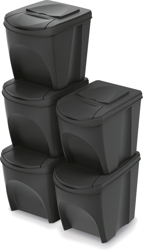Prosperplast Kaden - Prullenbak set van 5x25L - Zwart | bol