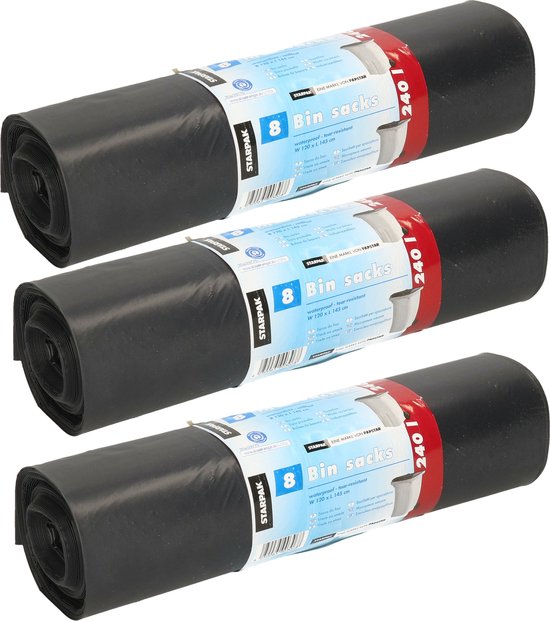 Papstar 24x stuks afvalzakken/vuilniszakken - 240 liter - zwart ...