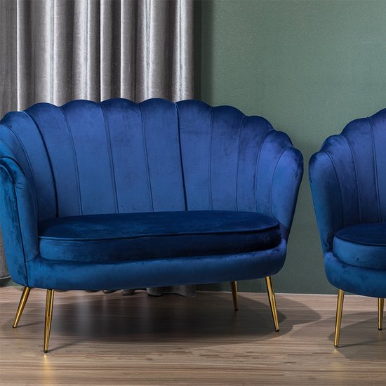 Velvet Schelp bank - Saffierblauw - Blauw met gouden onderstel | bol.com