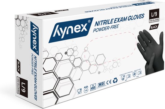 Hynex Nitril handschoenen maat L zwart 100/doos 3,5gram poedervrij | bol