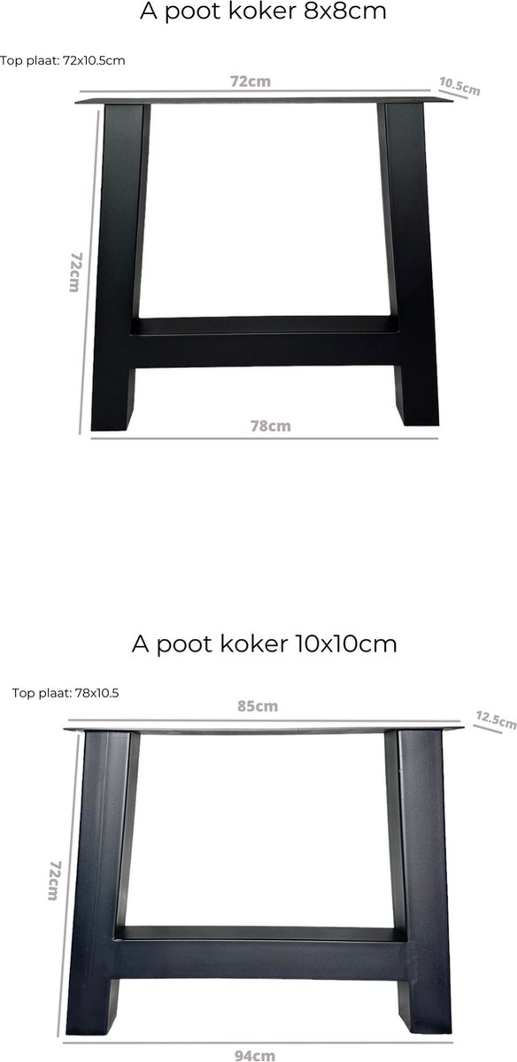 Maison DAM – 1x industriële tafelpoot X met koker 10x10cm, Hoogte 72cm ...
