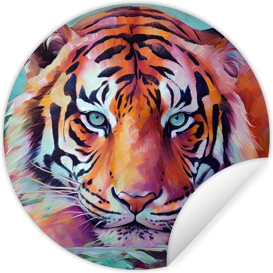 WallCircle - Muurstickers - Behangcirkel - Tijger - Olieverf - Dieren - Kunst - 80x80... | bol