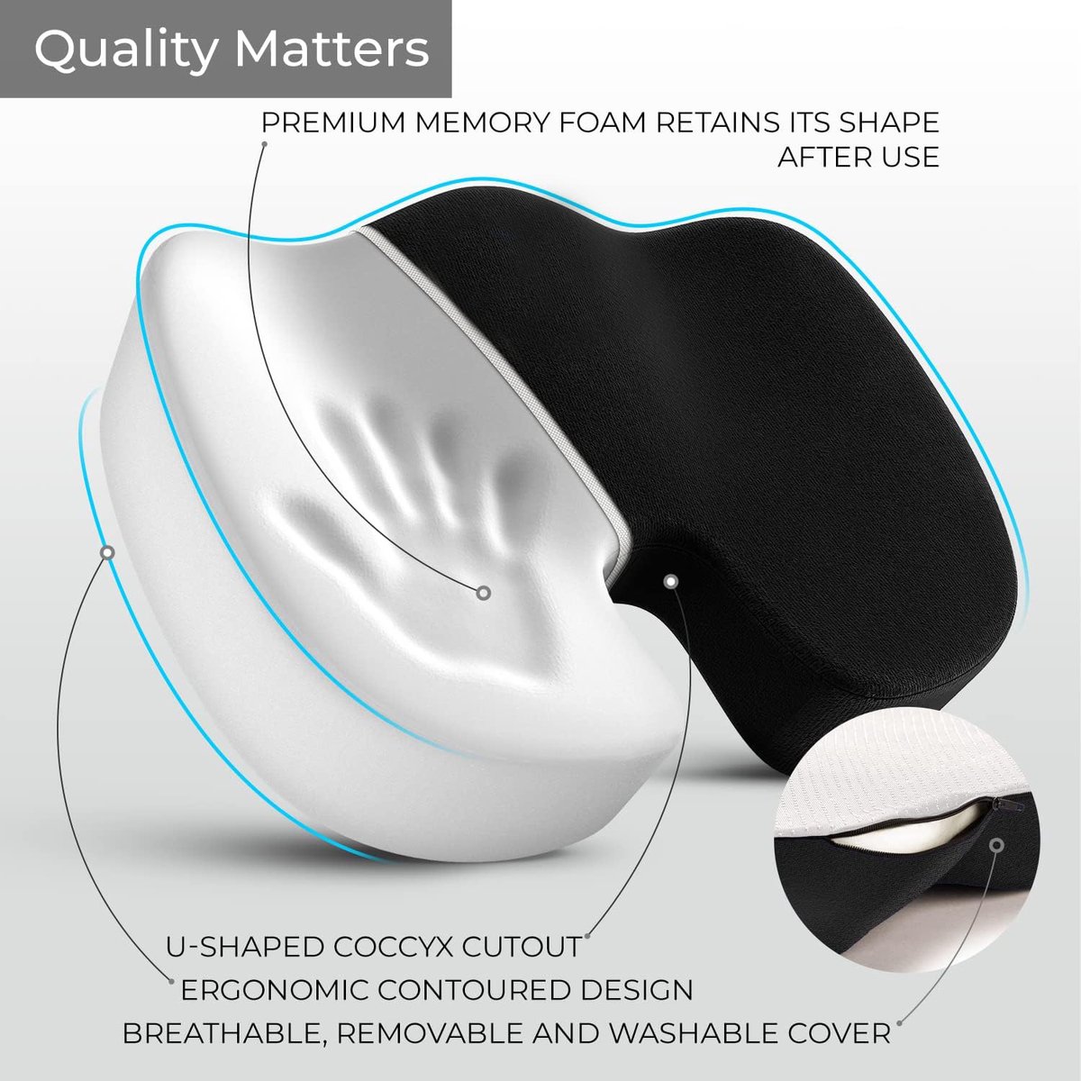 BOTC Orthopedisch Kussen - 45x36x7 cm - Ergonomisch Stuitkussen ...