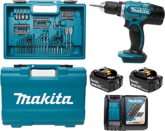 Makita DDF453SFX1 18V Li-Ion Boor-/schroefmachine set - 2 accu's en lader - 74-delige... | bol