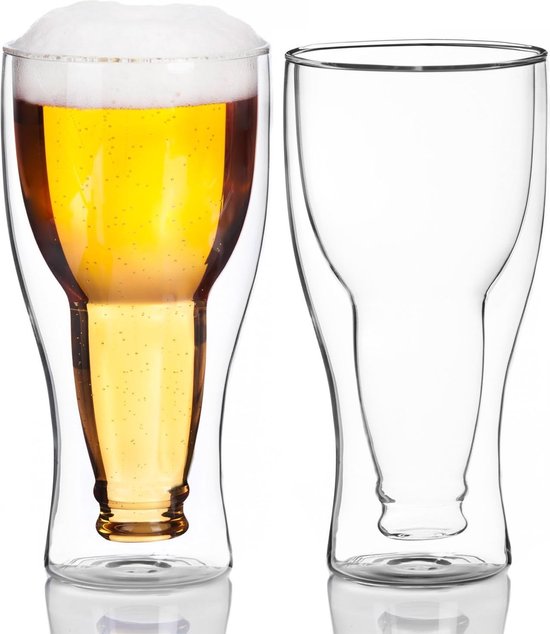 Dubbelwandig Bierglas Binnenstebuiten Ondersteboven Bierfles in Glas (2 ...