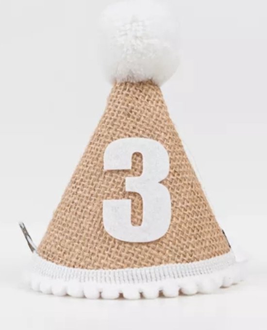 Feesthoed-partyhoedje-jute-3 jaar-verjaardagshoed-verjaardagskroon ...