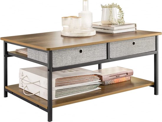 Table Basse Style Vintage Industriel Rootz - Table de Salon - 2 Tiroirs ...