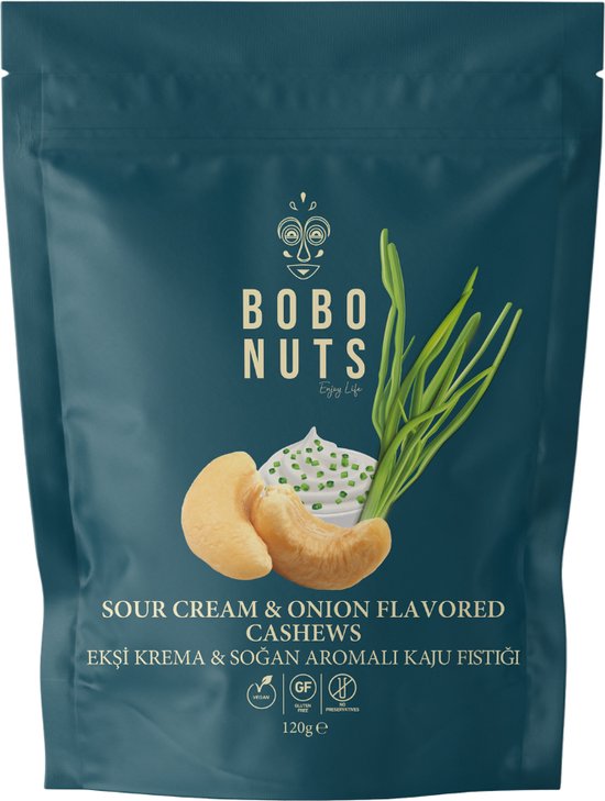 Bobo Nuts - Cashewnoten met Zure Room & Uien Smaak - 6 x 120 gram | bol.com