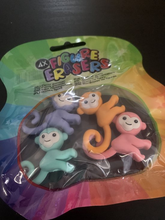 Figuur gummen - 4 stuks - Aapjes - Gummen - Tekenen - Kleuren - Diverse ...