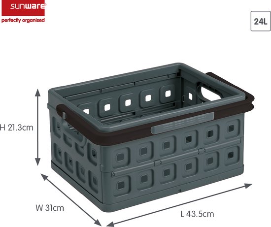 Sunware - Sunware Square vouwkrat met handgreep 24L antraciet - Set van ...