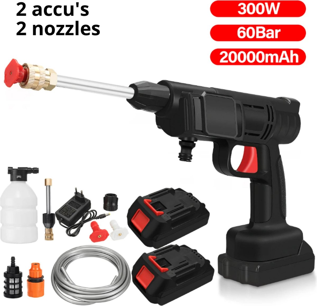 GoodGear Draadloze Hogedrukreiniger - Accu Hogedrukreiniger Met 2 Accu ...