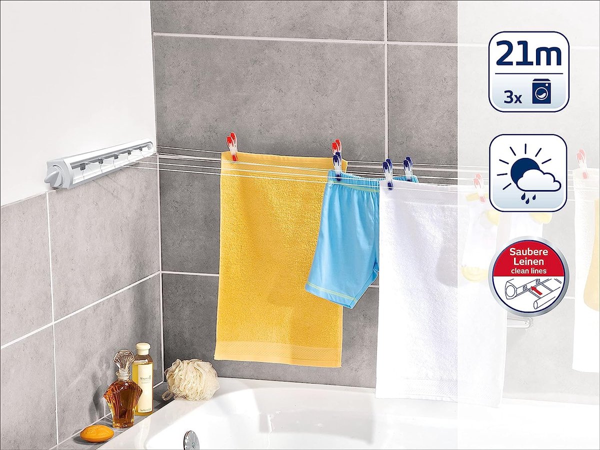 MultiMarkt Corde à Linge Extensible - Intérieur et Extérieur - 21m ...