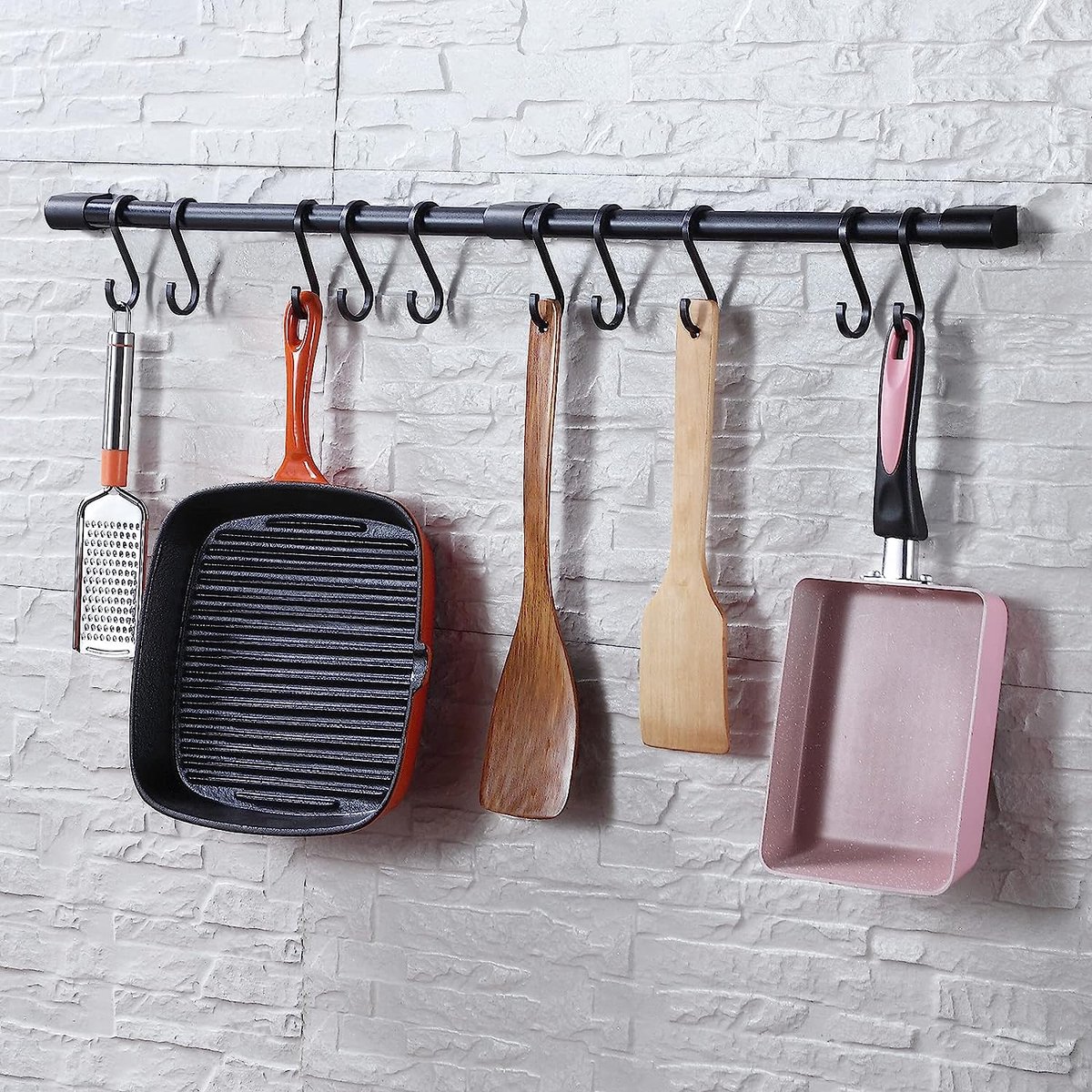 Haaklijst keuken met afneembare S-haken, stang voor keukengerei ...