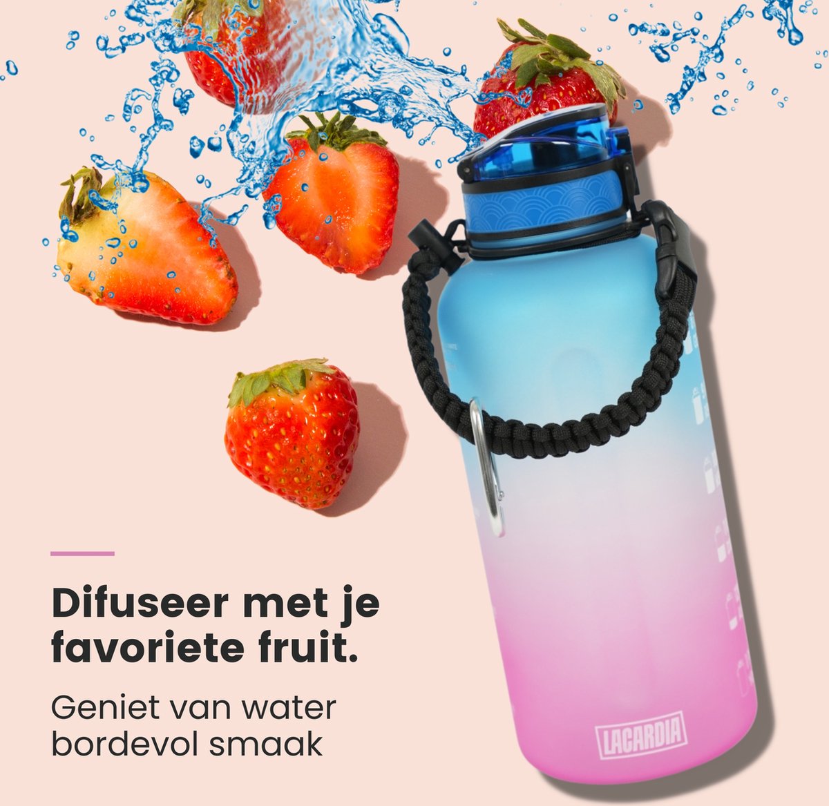 LaCardia Motivatie Waterfles blauw roze - 2 liter drinkfles - Waterfles ...