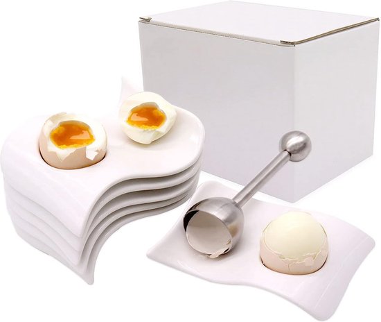 Porseleinen eierdopjes, 6-delige set met eieropener, hoogwaardige ...