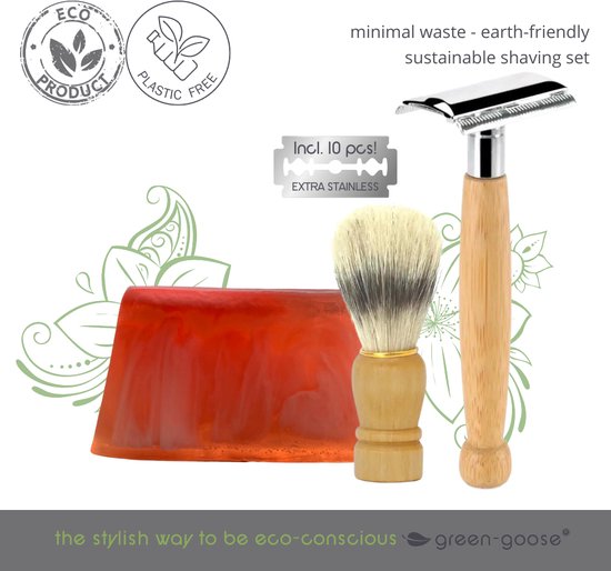 green-goose Klassiek Scheermes met Scheerzeep en Scheerkwast | Bamboe ...