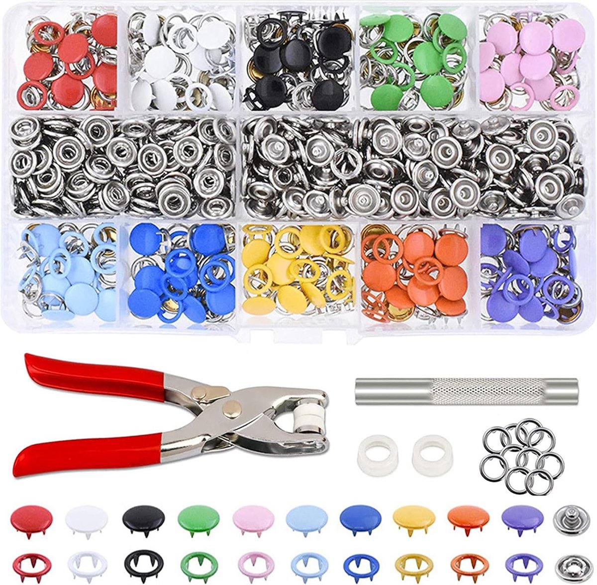 Drukknopen met tang, drukknopen zonder naaien, 200 sets, metalen ...