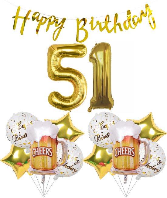 51 Jaar Verjaardag Cijfer ballon Mannen Bier - Feestpakket Snoes ...