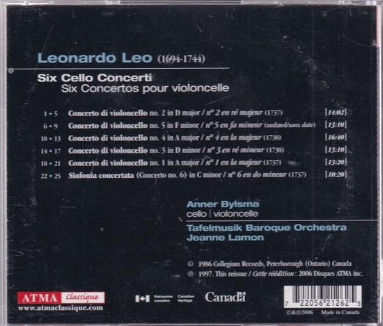 6 Concerti di violoncello - Leonardo Leo - Anner Bylsma, Tafelmusik ...