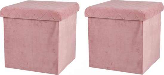 Urban Living Poef/hocker - 2x - opbergbox zit krukje - velvet roze ...