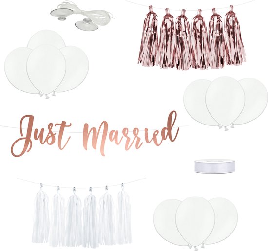 PartyDeco trouwauto decoratie set - Bruiloft Just Married - rosegoud ...