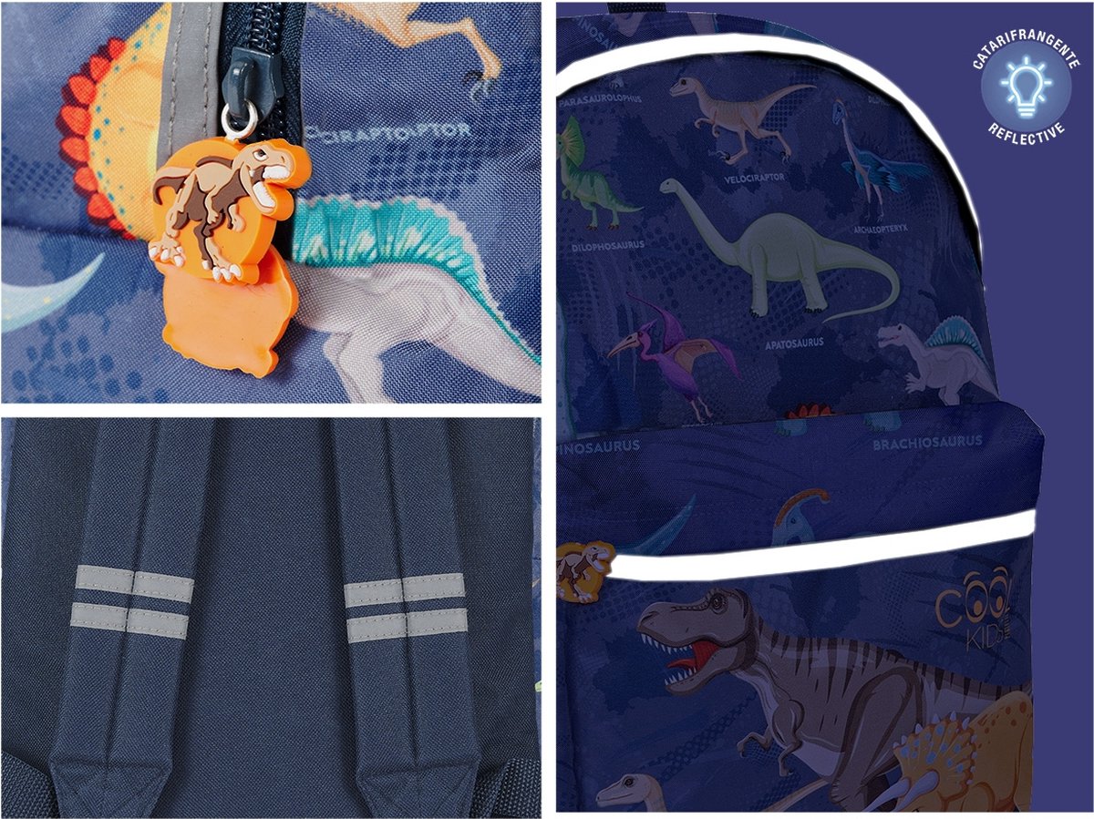 Cool Kids jongens rugzak dino's met reflexterende delen | bol