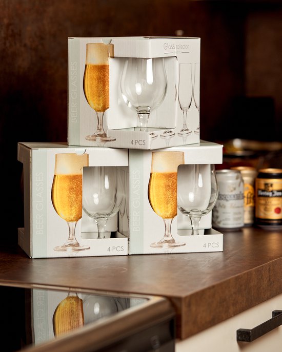 Excellent Houseware Bierglazen op voet - 4x stuks - glas - 370 ml - speciaal bier -... | bol