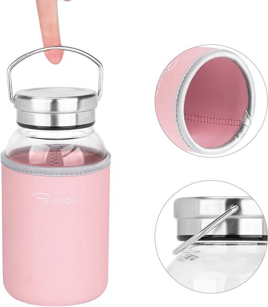 Ryaco Classic Gourde en Verres , 800 ml, col large, borosilicate, portable, sans BPA,... | bol