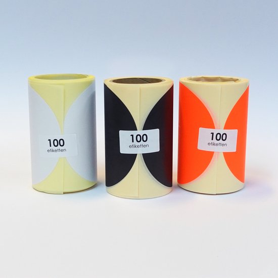 3x100 blanco Stickers op rol 100mm assortiment: wit-zwart-rood | bol