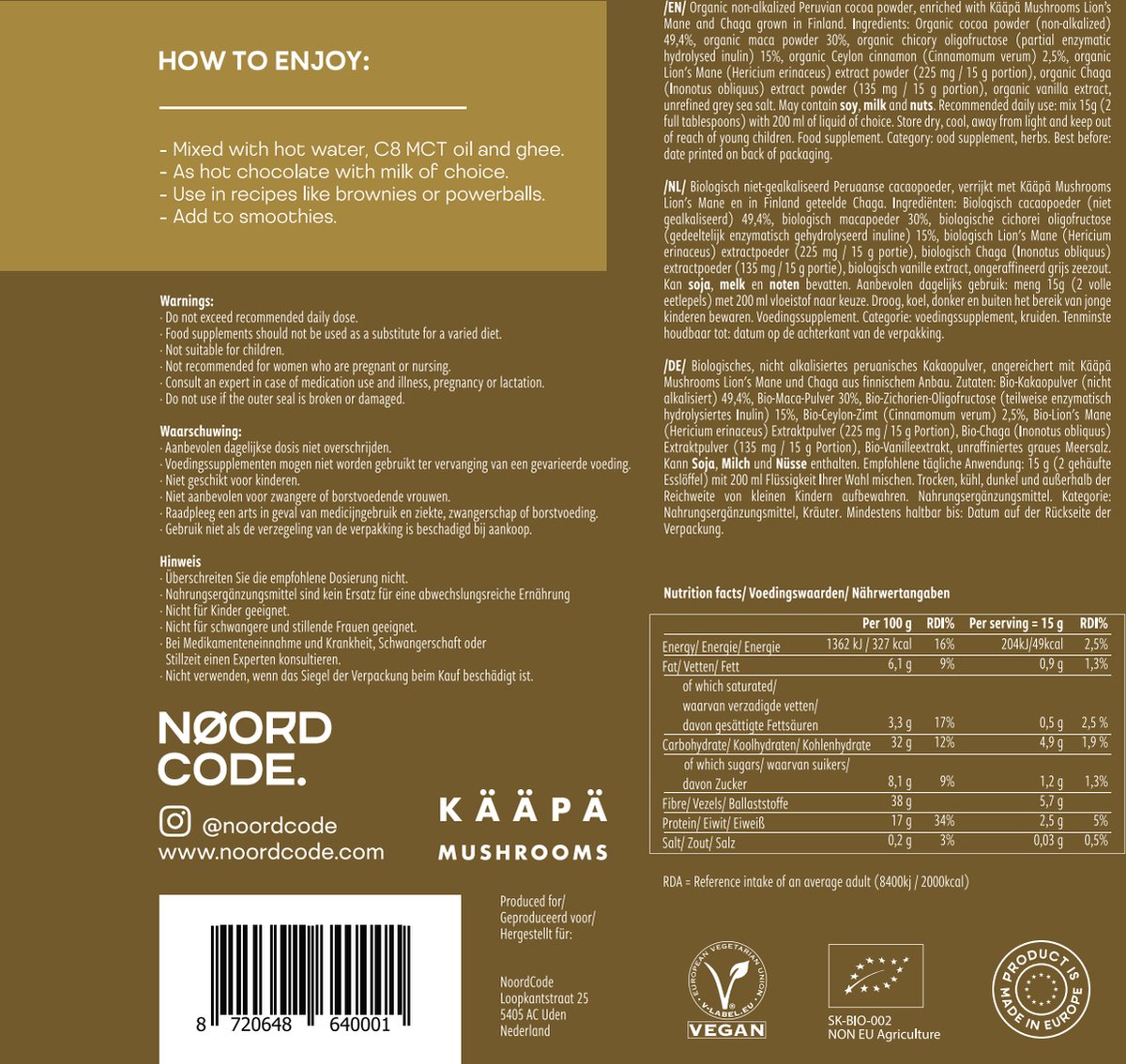 NoordCode Power Cacao - Criollo Cacao - Biologisch - Cacaodrank - 300 ...
