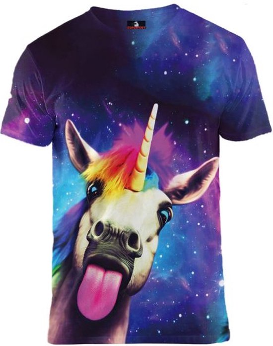 Likkende regenboog eenhoorn Maat M - Crew neck - Festival shirt ...