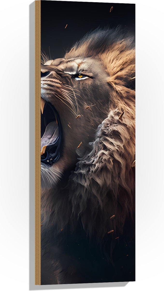 Hout - Brullende Mannetjes Leeuw met Scherpe Tanden - 30x90 cm - 9 mm dik - Foto op... | bol.com