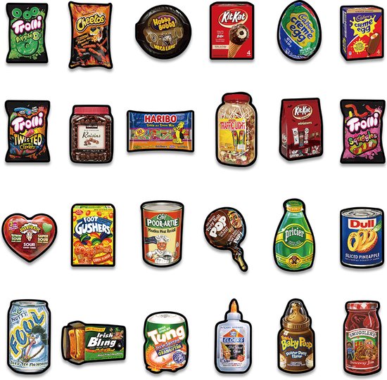 Sticker mix met 48x Eten en Drinken stickers met nep merken - Voor ...