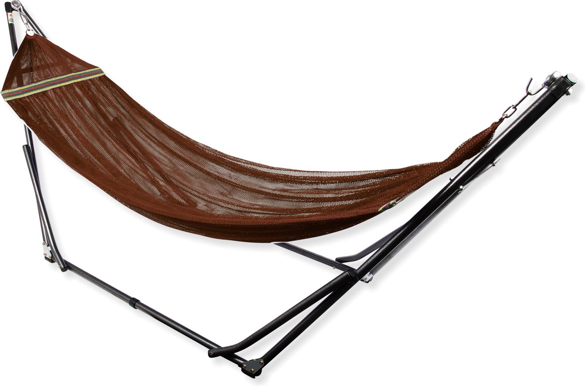 Hangmat met Standaard - Bruin - Opvouwbaar en Inklapbaar - Metalen ...