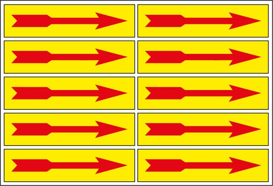 Pijl sticker met gele achtergrond, rood 80 x 20 mm - 10 per vel | bol.com