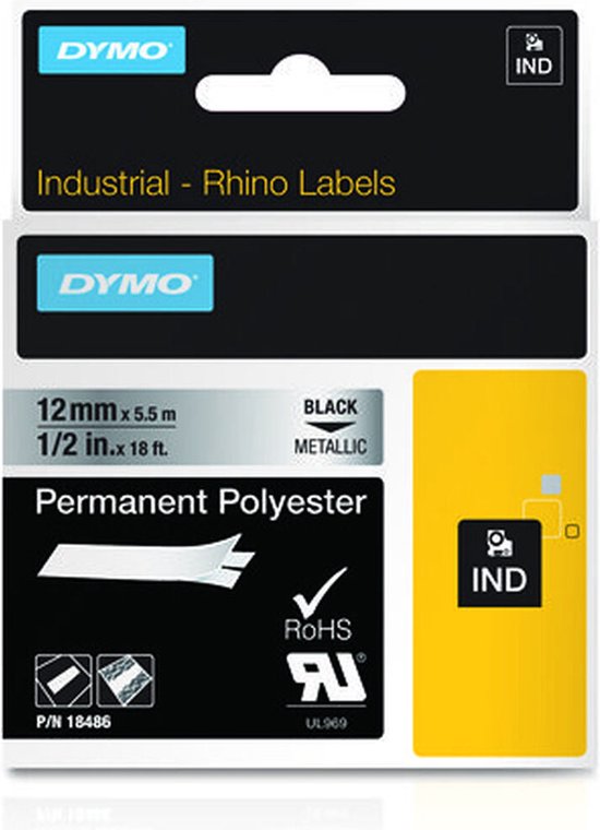DYMO Rhino industriële labels | Permanent Polyester | 12 mm x 3,5 m | zwarte afdruk op... | bol